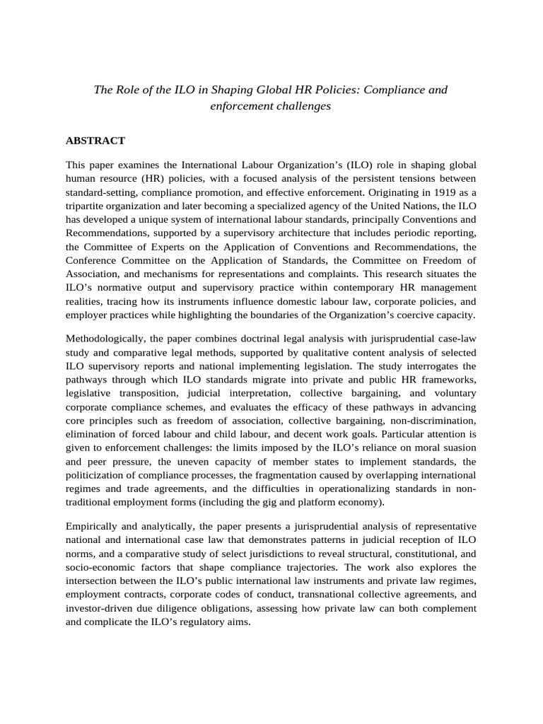 ILO's Impact on Global HR Policies | PDF | International Labour ...