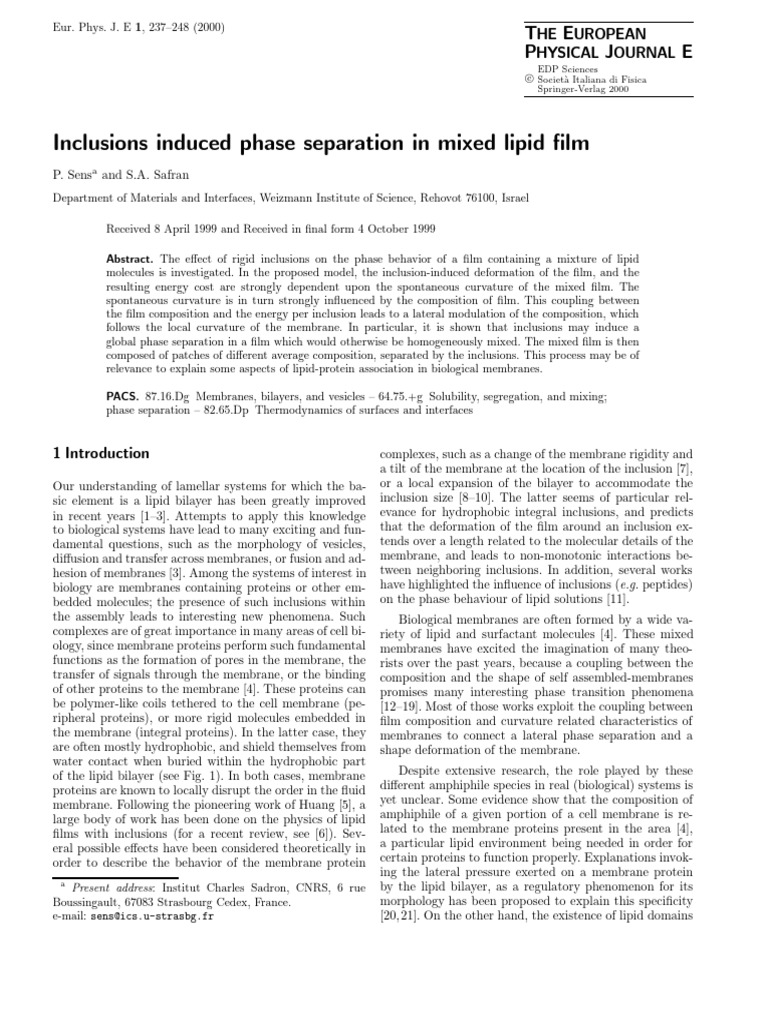 Inclusions and Phase Separation in Lipid Films | PDF | Cell Membrane ...
