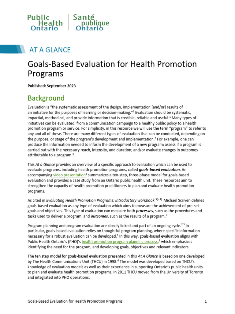 Aag Goals Based Evaluation Health Promotion Programs | PDF | Evaluation ...