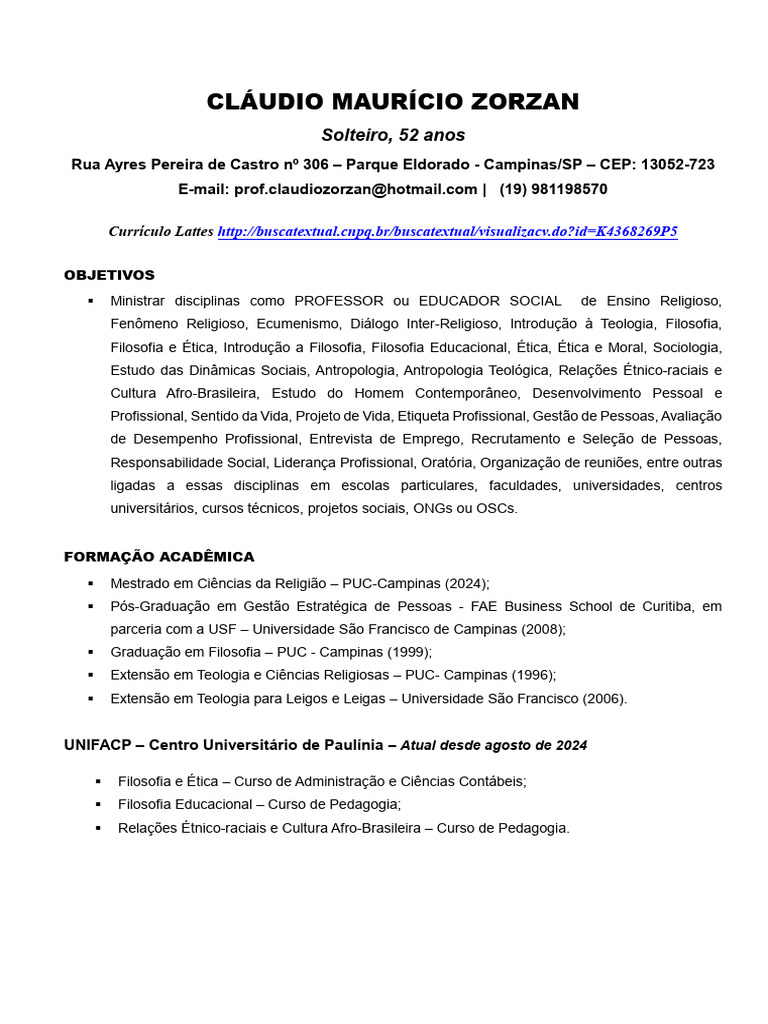 Cv Prof Claudio Mauricio Zorzan 2025 | PDF | Pedagogia