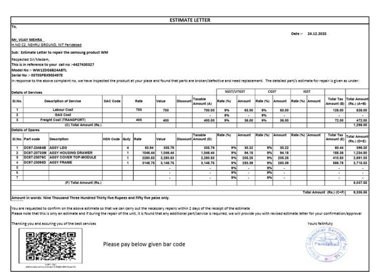 Estimate Format VIJAY MEHRA | PDF | Payments | Taxation