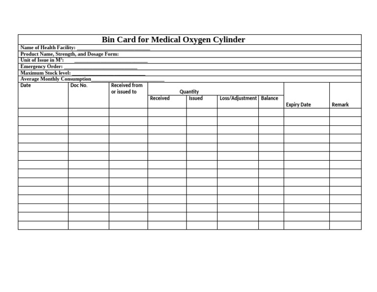 Medical Oxygen Cylinder Bin Card | PDF