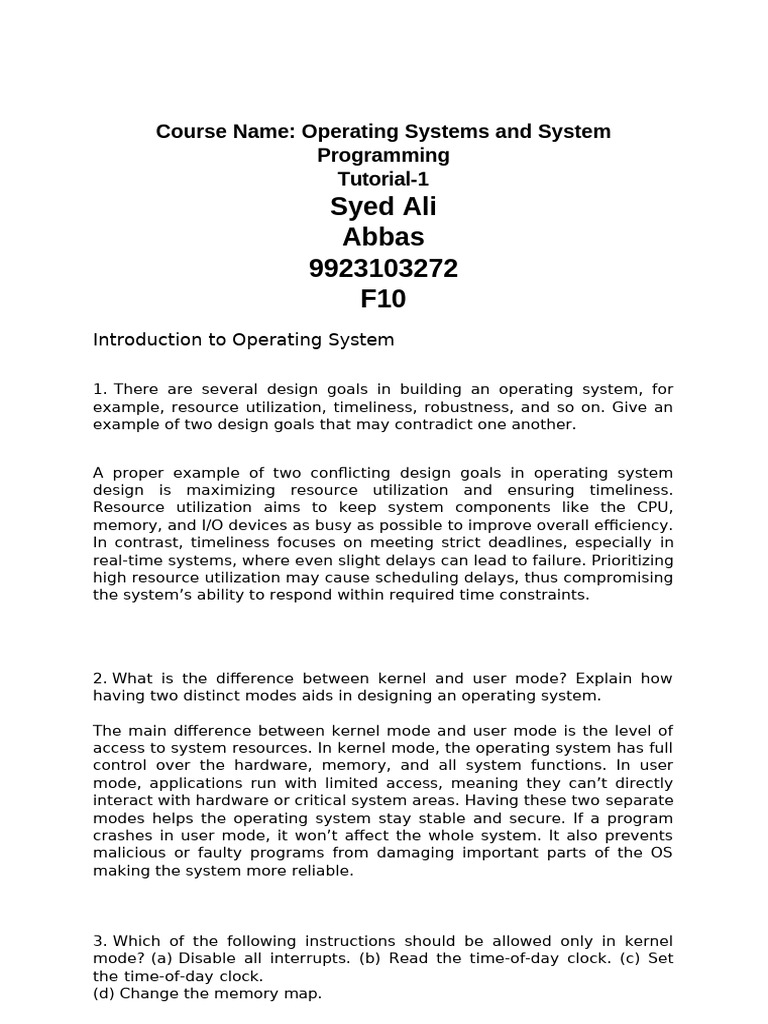 9923103272 Syedali Tutorial 1 | PDF | Operating System | Kernel ...