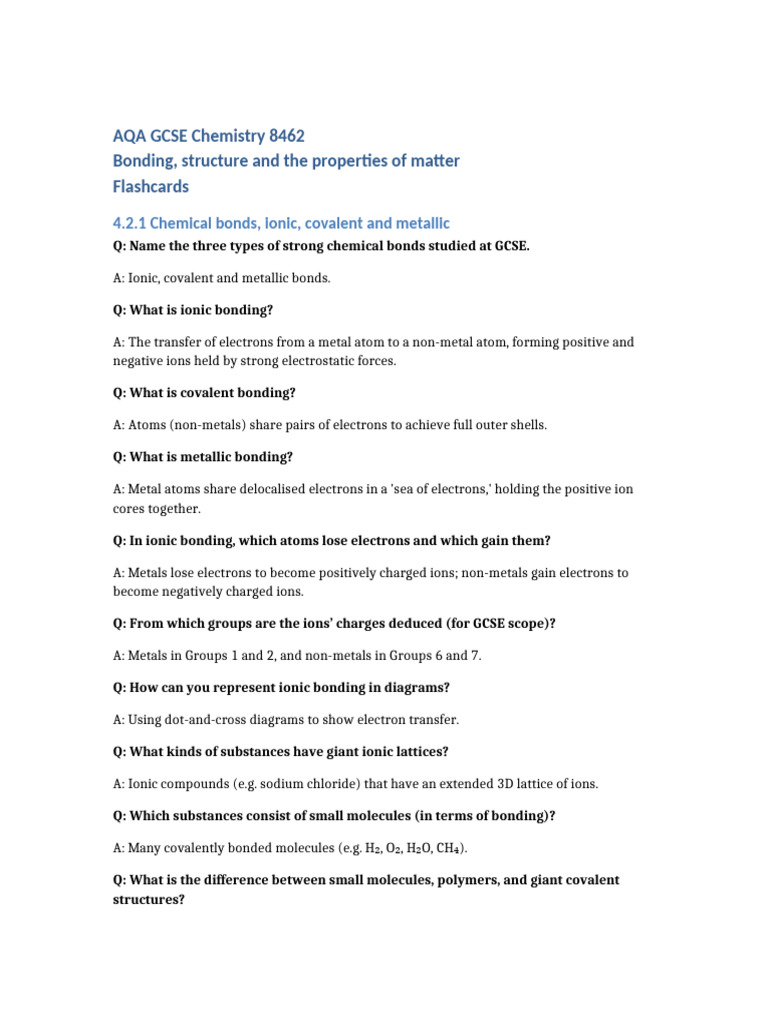 GCSE Chemistry: Bonding and Properties | PDF | Chemical Bond | Ion
