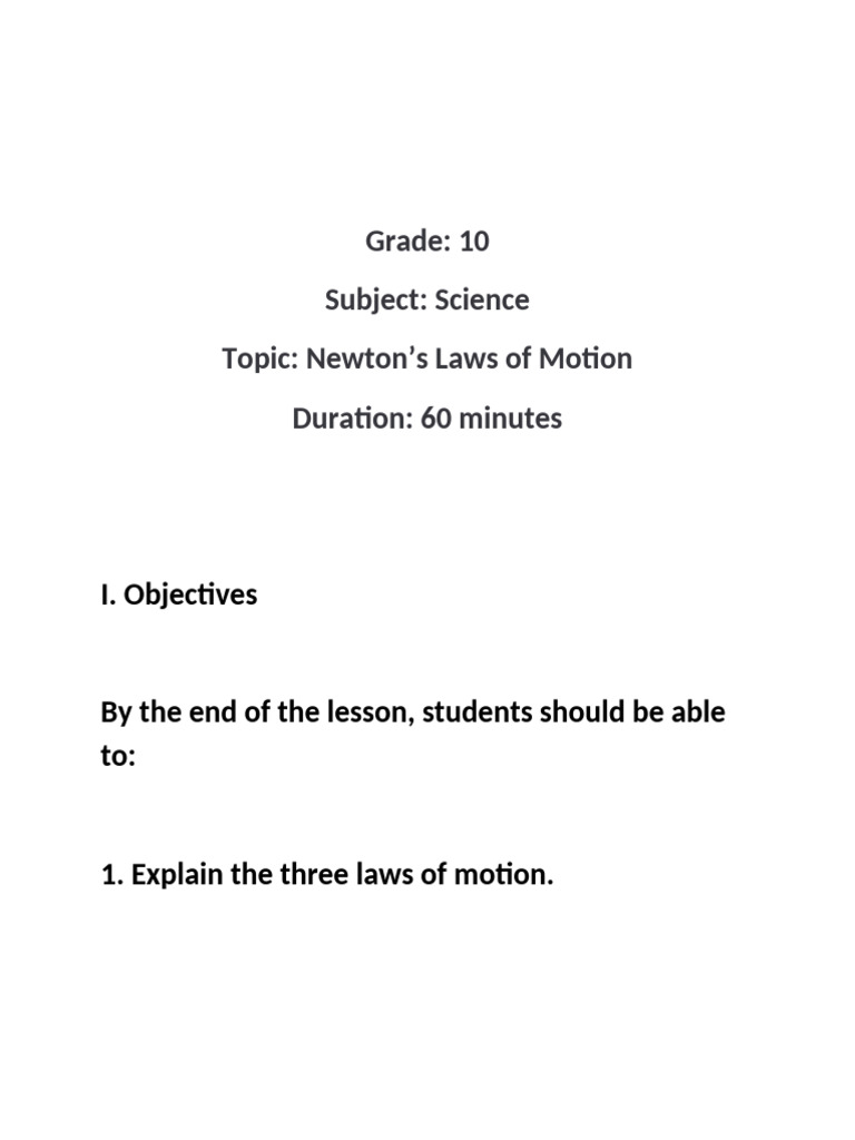 Detailed Lesson - g10 Science - 01 | PDF | Force | Newton's Laws Of Motion