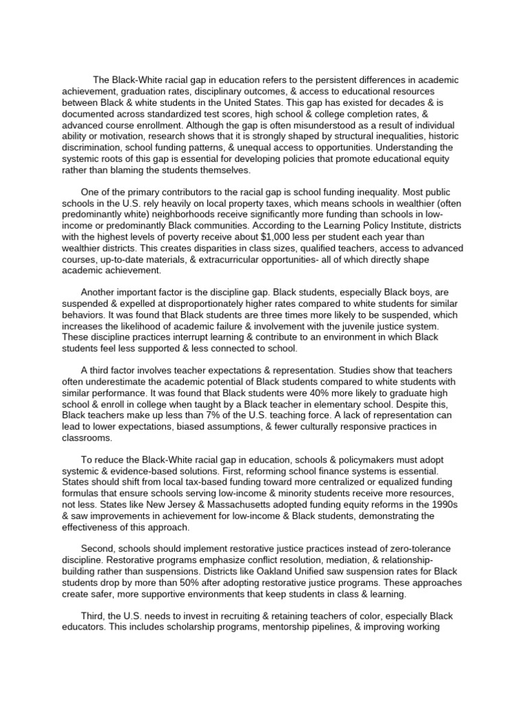Closing the Black-White Education Gap | PDF | Economic Inequality ...