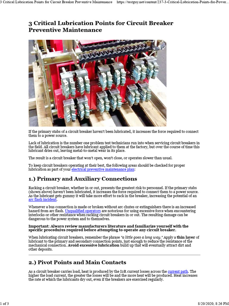 3 Critical Lubrication Points for Power Circuit Breakers | PDF | Switch ...