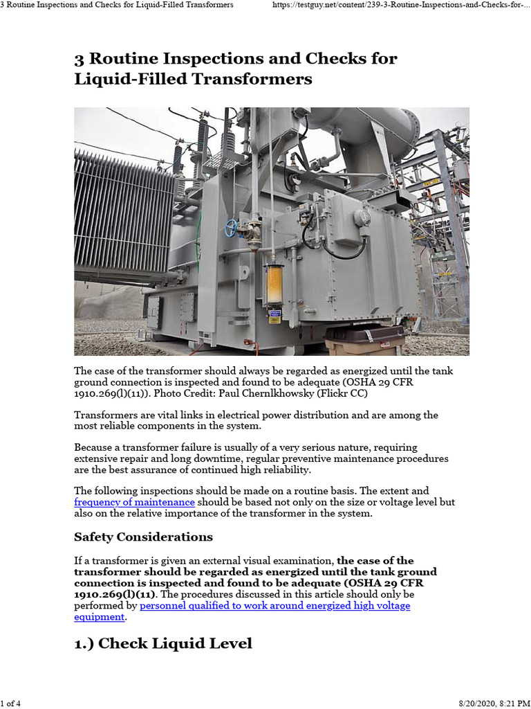 3 Routine Inspections and Checks for Liquid Filled Transformers | PDF ...