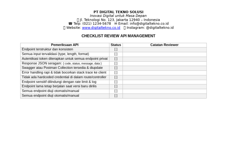 Checklist API Management | PDF