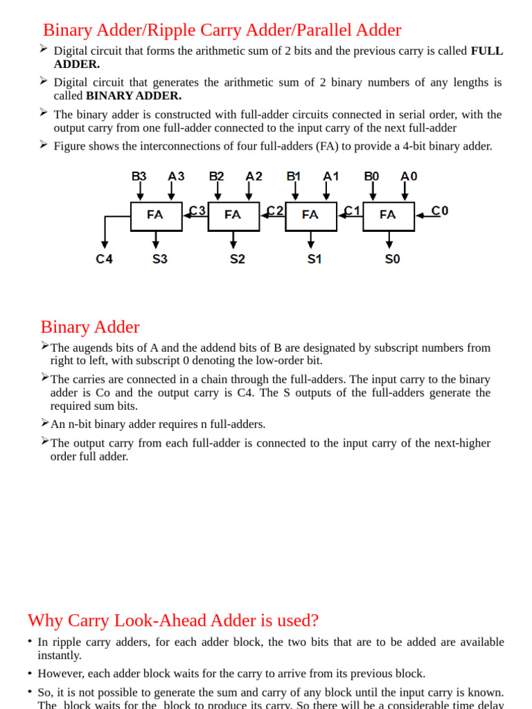 Binary Adder, Carry Look-Ahead Adder and Subtractor (4 Bit) | PDF ...