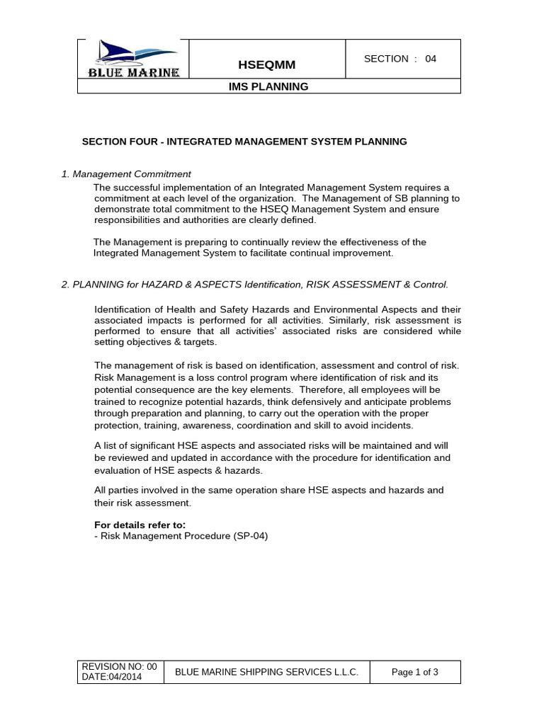 Integrated Management System Planning | PDF | Risk | Risk Management