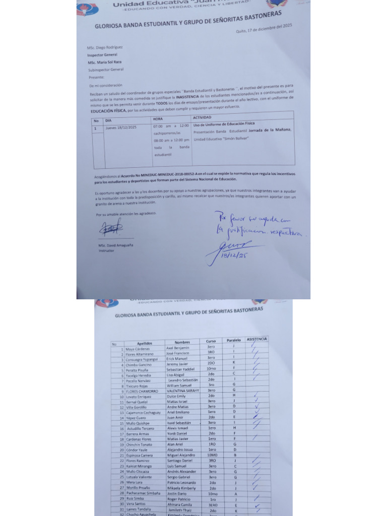 Justificación 18-12-2025 Banda Estudiantil | PDF