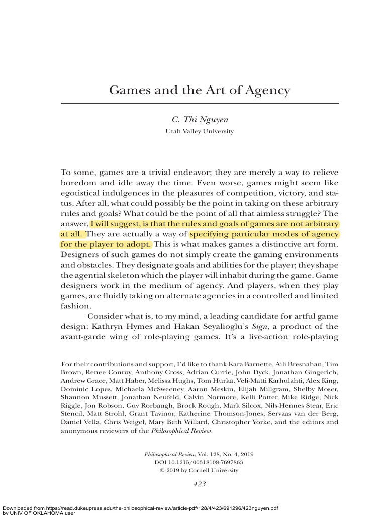 (4) C. Thi Nguyen - Games and the Art of Agency - 2019.PDF | PDF ...