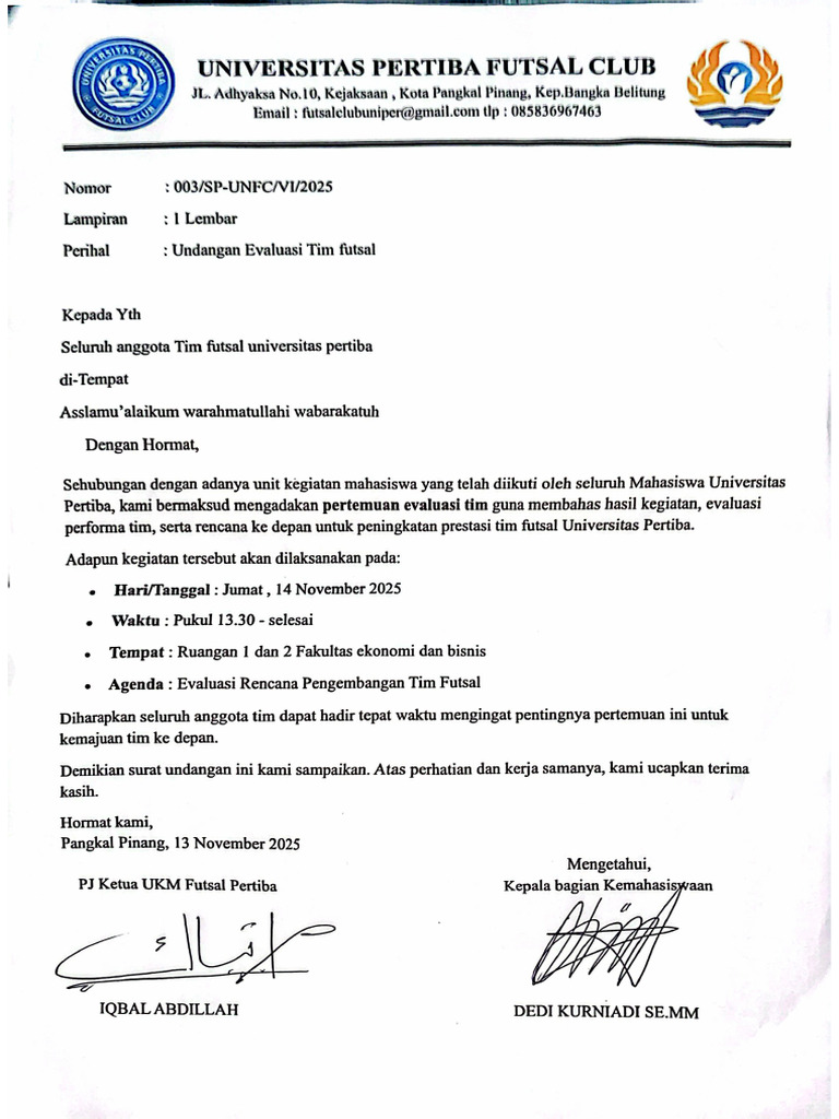 Undangan Tim Futsal Uniper | PDF