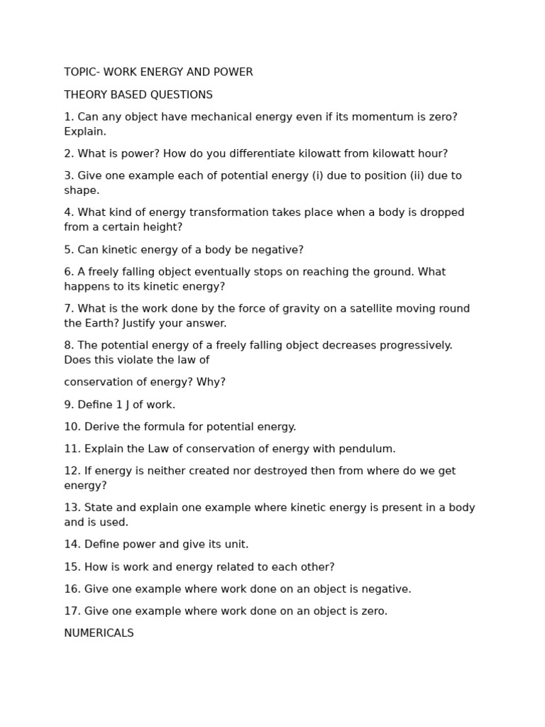 Work, Energy, and Power Questions | PDF
