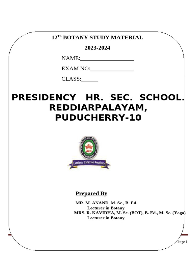 12th Std Bio-Botany Revised Edition-2023 EM Book Back Answers (1) | PDF ...