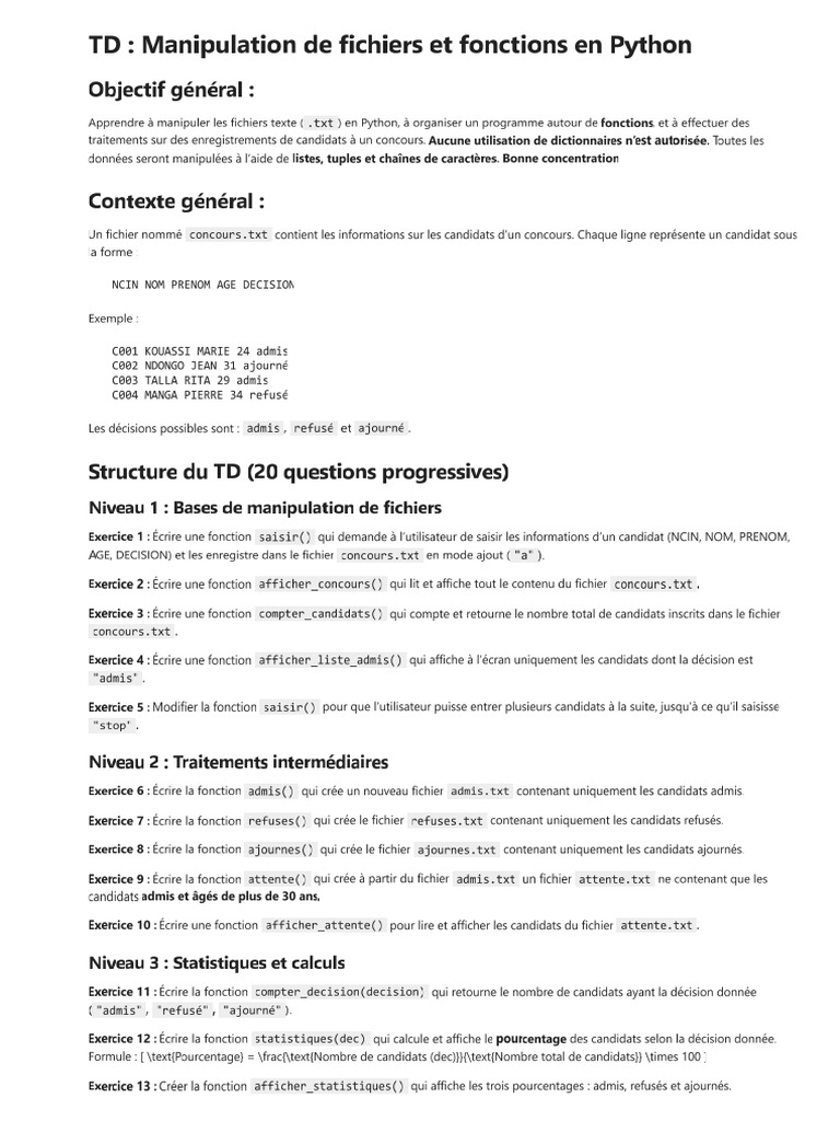 Td 2 Python Fonction Et Fichier Gestion Des Etudiants | PDF