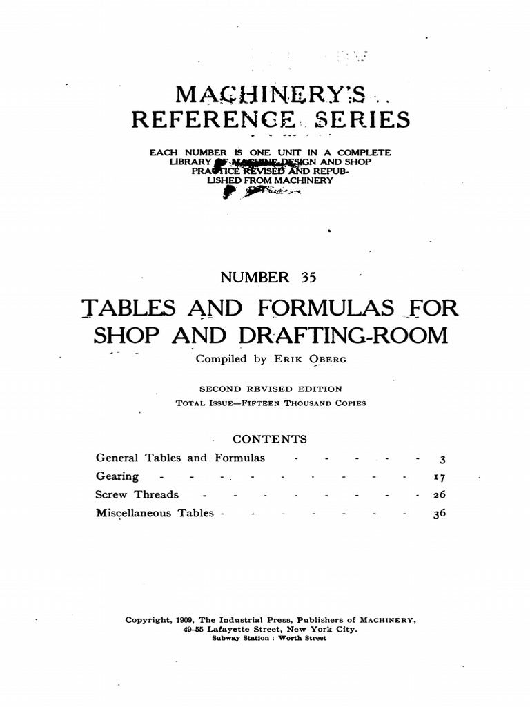 Tables and Formulas for Shop and Drafting- - Erik Oberg | PDF ...