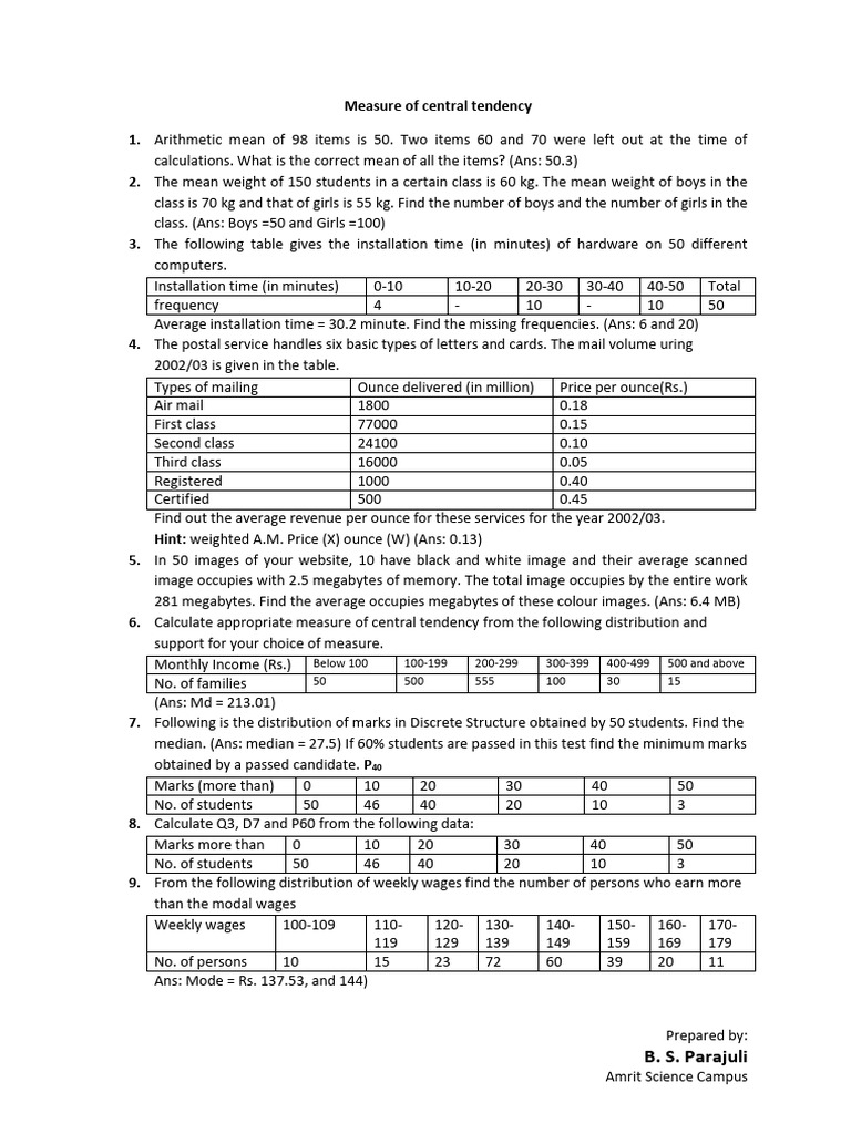 Assignment 1 (Measure of Central Tendency) - 1 | PDF | Mail | Average