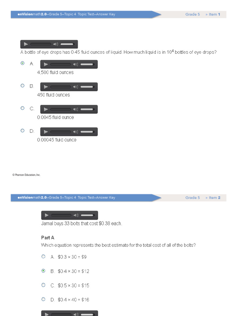 enVisionmath 5 Topic 4 Answer Key | PDF