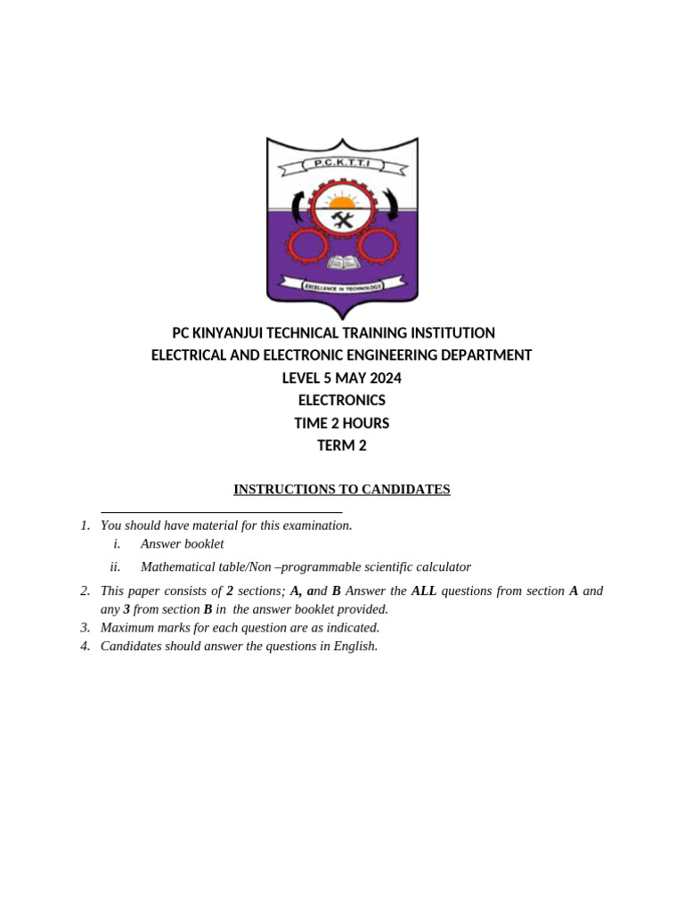 Electronics Exam Paper - May 2024 | PDF | P–N Junction | Diode