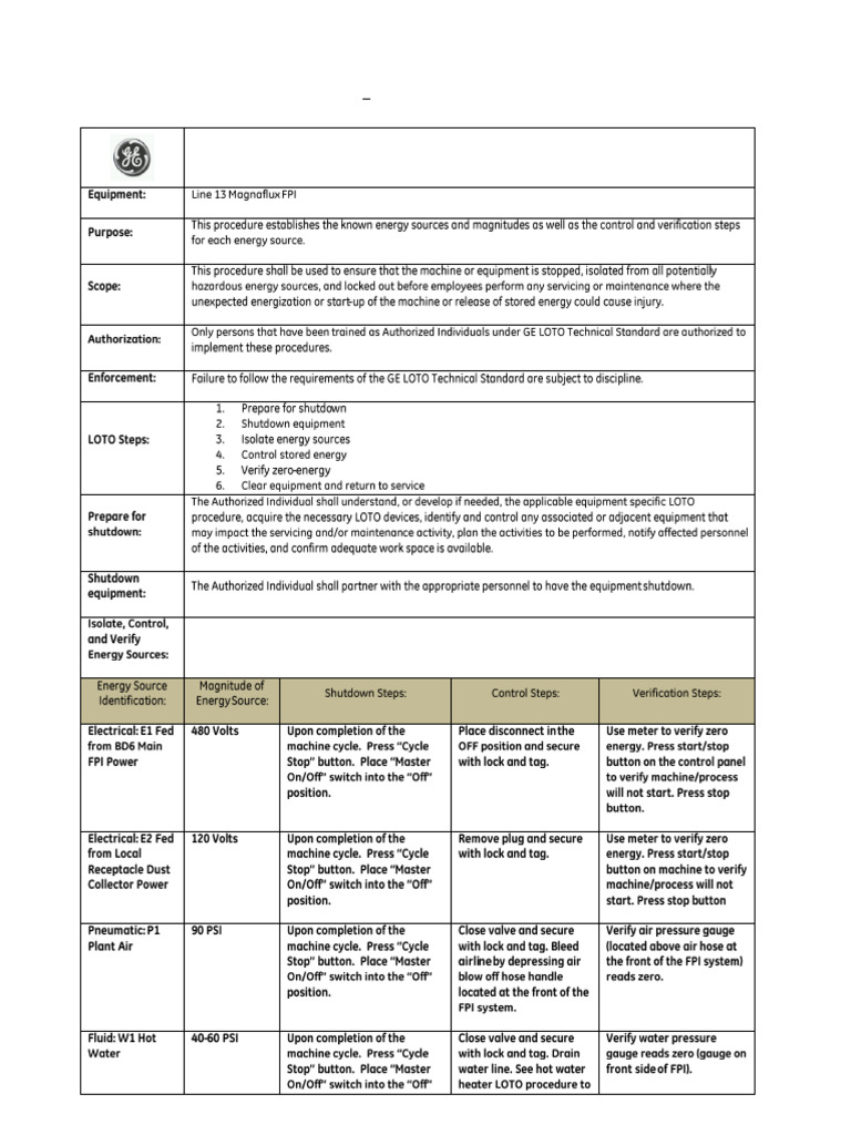 Equipment-Specific LOTO Procedure Guide | PDF