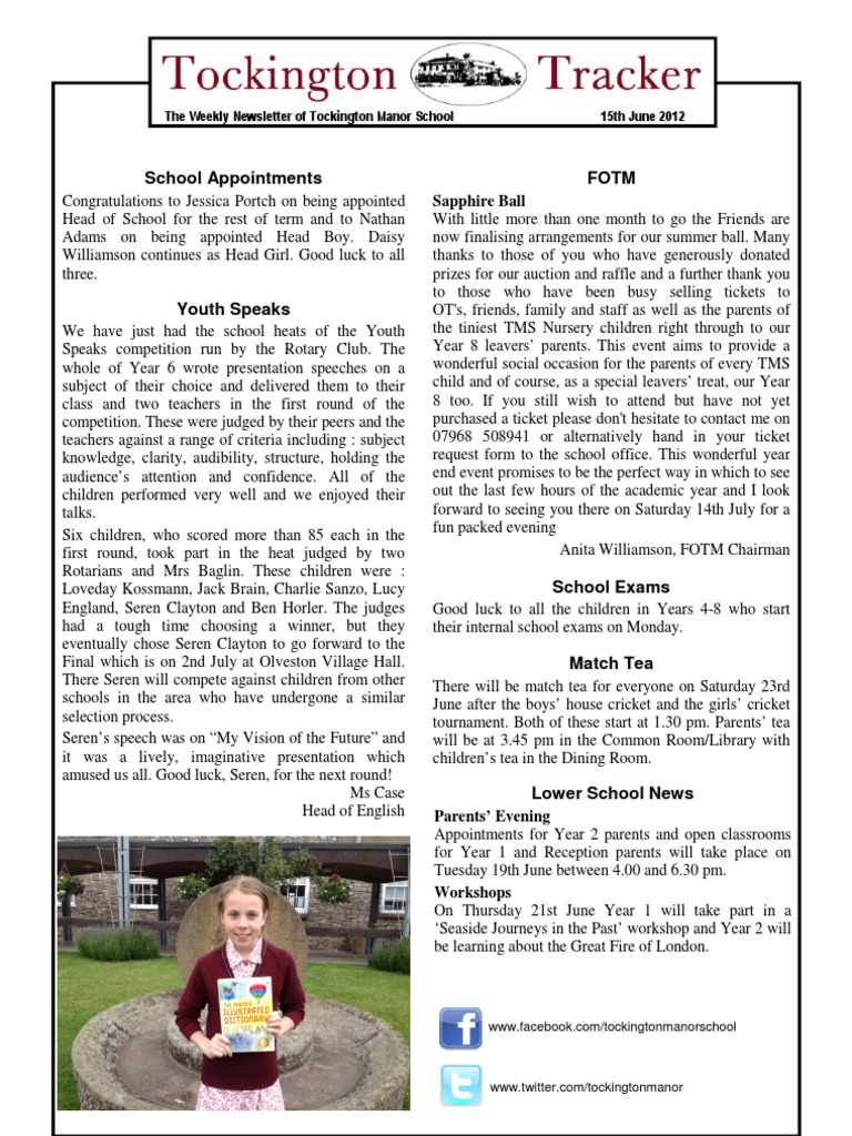 Tockington Tracker 15-06-12 | PDF | Schools | Sports