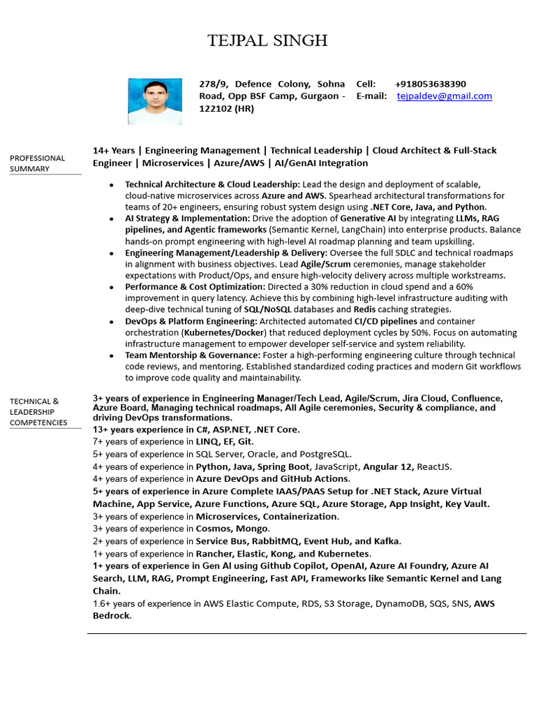 Tejpal Engineering Manager | PDF | Microsoft Azure | Cloud Computing