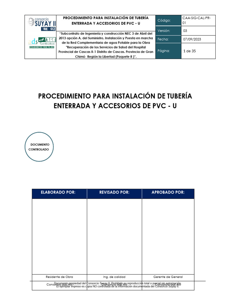 CAA-SIG-CAL-PR-01 PROC. PARA LA INST. DE TUB. ENTERRADA Y ACC. DE PVC ...