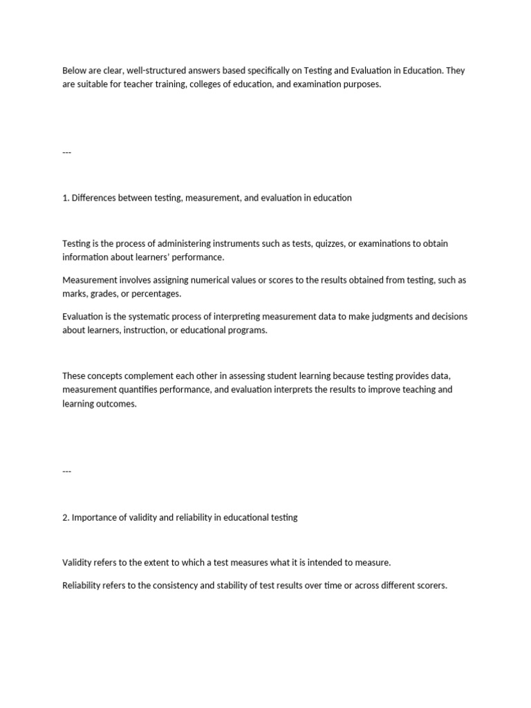Testing and Evaluation in Education Explained | PDF | Educational ...