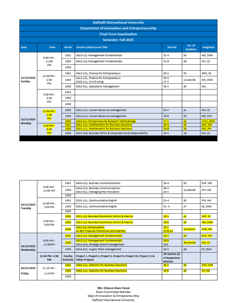 Final Term Exam Fall 2025 (Updated Routine) - 1 | PDF ...