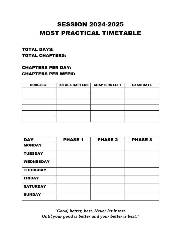 Timetable Session 2024-2025 | PDF