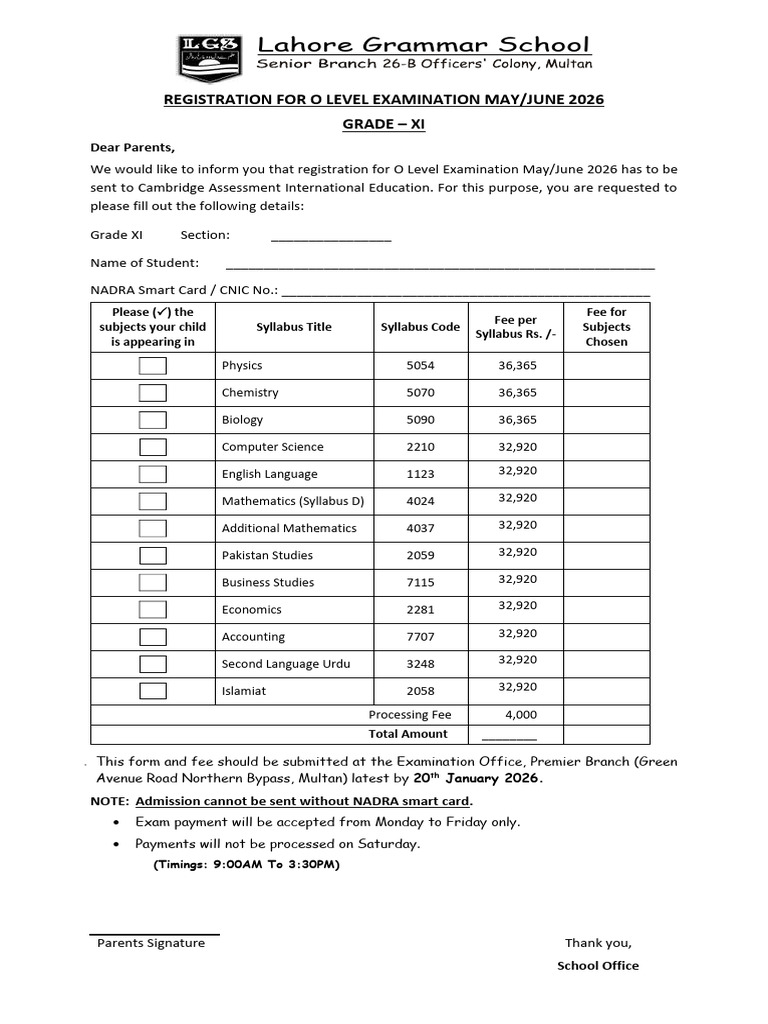 O Level Exam Registration May/June 2026 | PDF | Qualifications ...