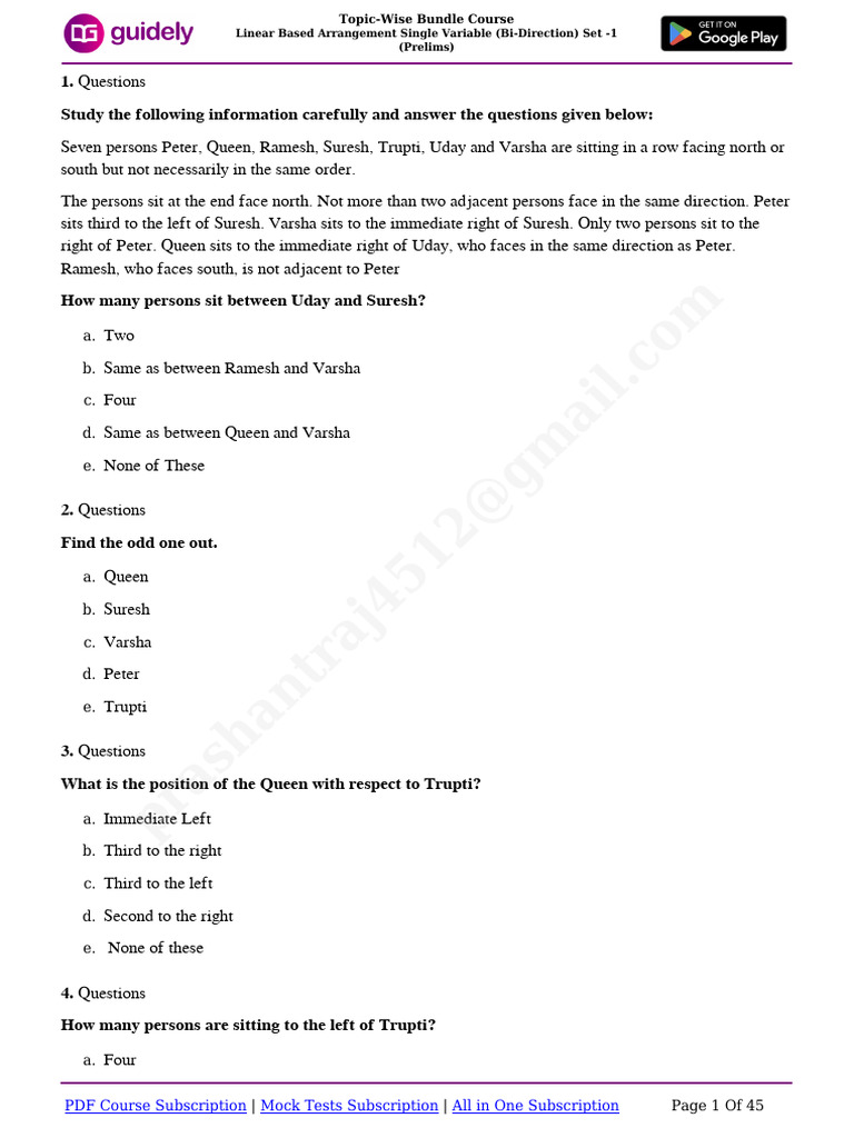 Linear Arrangement Questions Set 1 | PDF | Chess | Chess Theory
