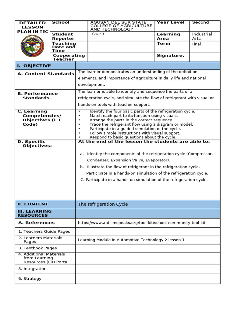 Junrey Final Lesson Plan | PDF | Air Conditioning | Refrigeration