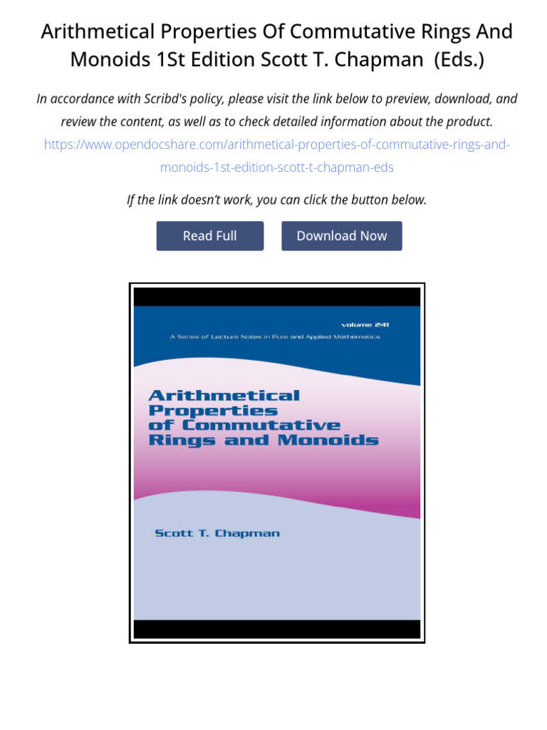 Arithmetical Properties of Commutative Rings and Monoids 1st Edition ...