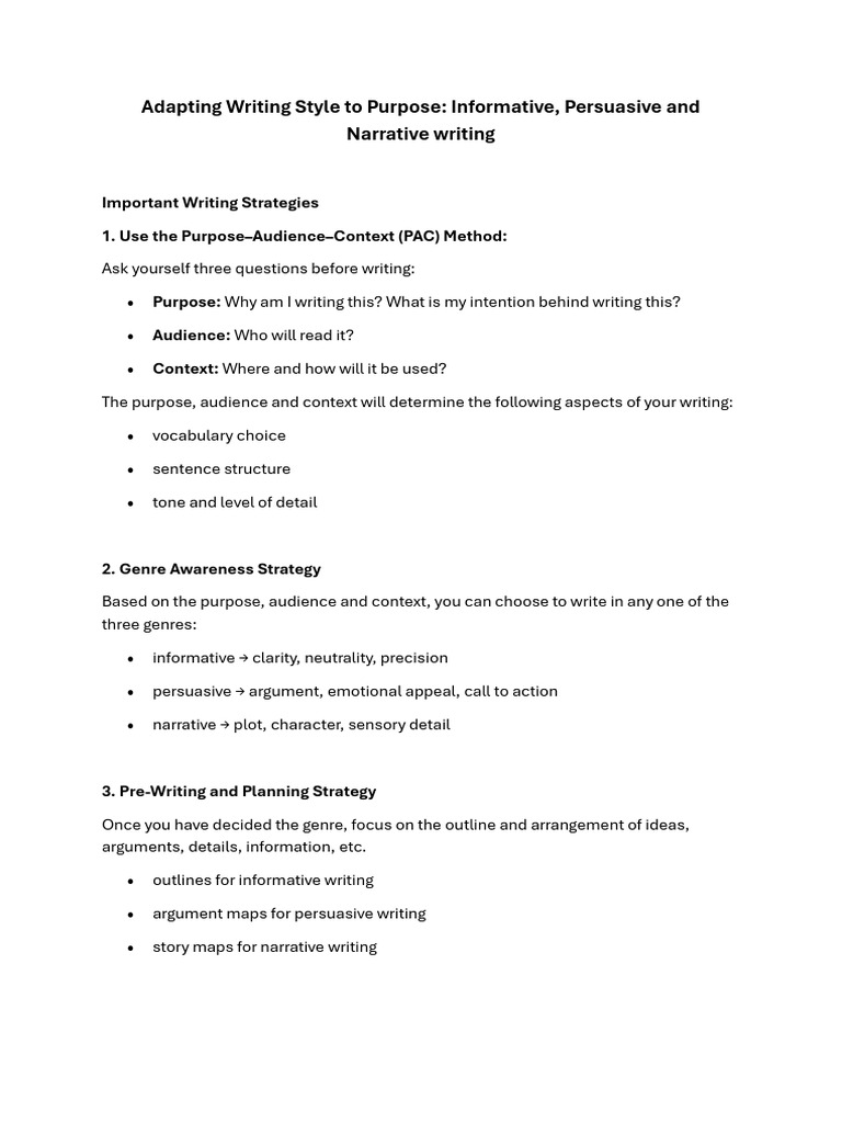 Adapting Writing Style to Purpose | PDF | Narrative | Human Communication