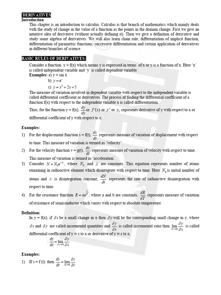 Introduction to Derivatives in Calculus | PDF | Derivative | Function ...