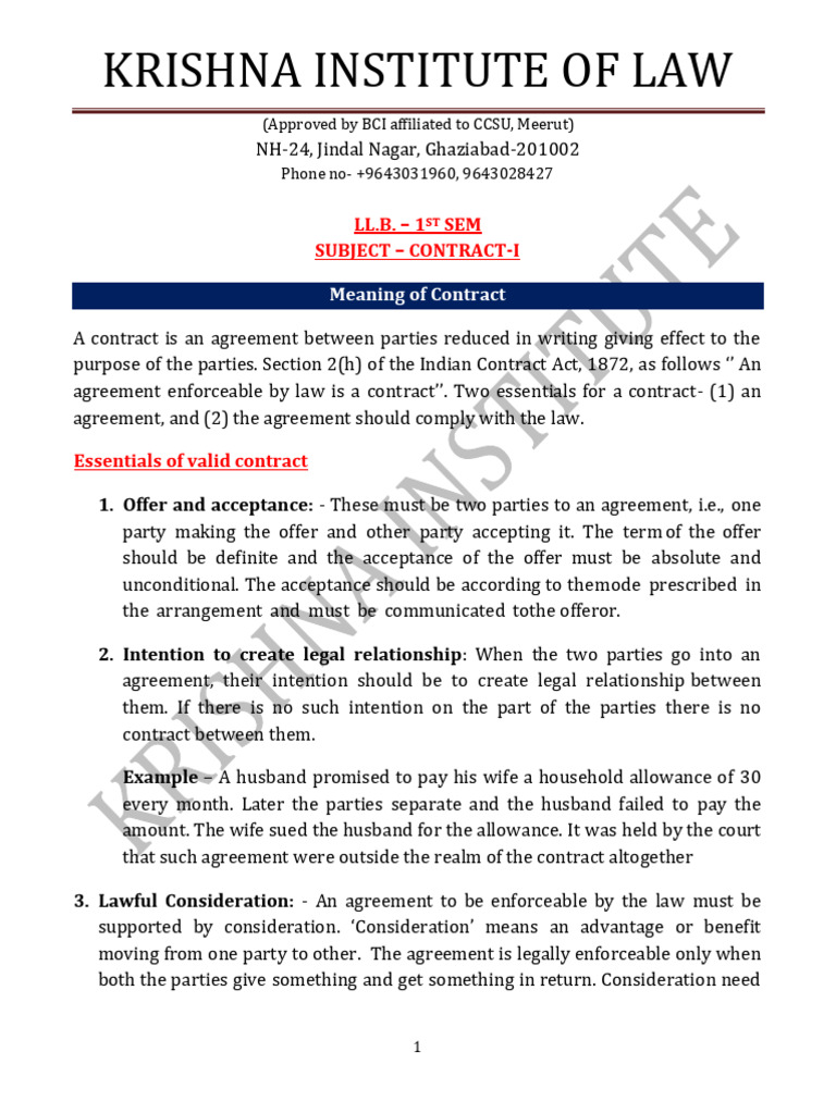 L-1st Sem English Notes) Contract-I | PDF | Offer And Acceptance ...