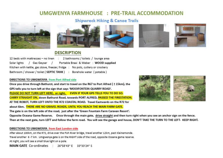 UMGWENYA Farmhouse: Pre-Trail Stay | PDF