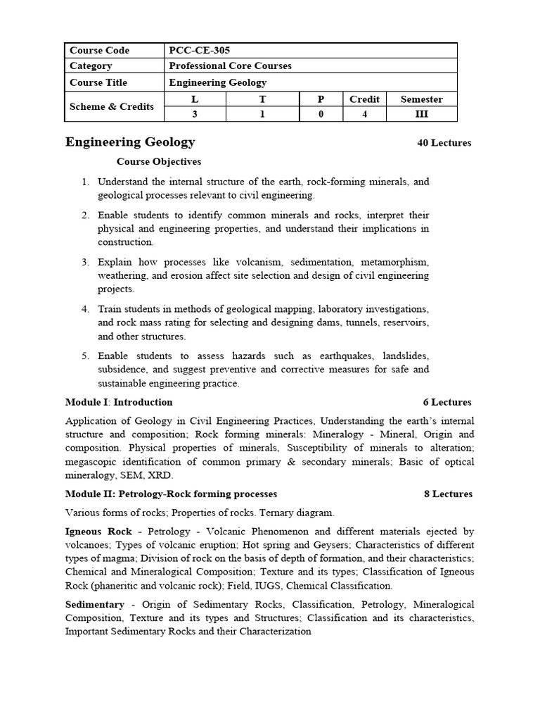 Engineering Geology Course Overview | PDF | Rock (Geology) | Geology