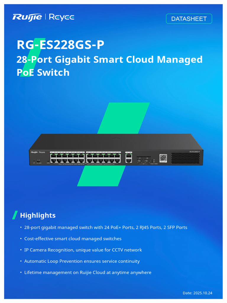 28-Port Gigabit PoE Switch RG-ES228GS-P | PDF | Power Supply | Network ...