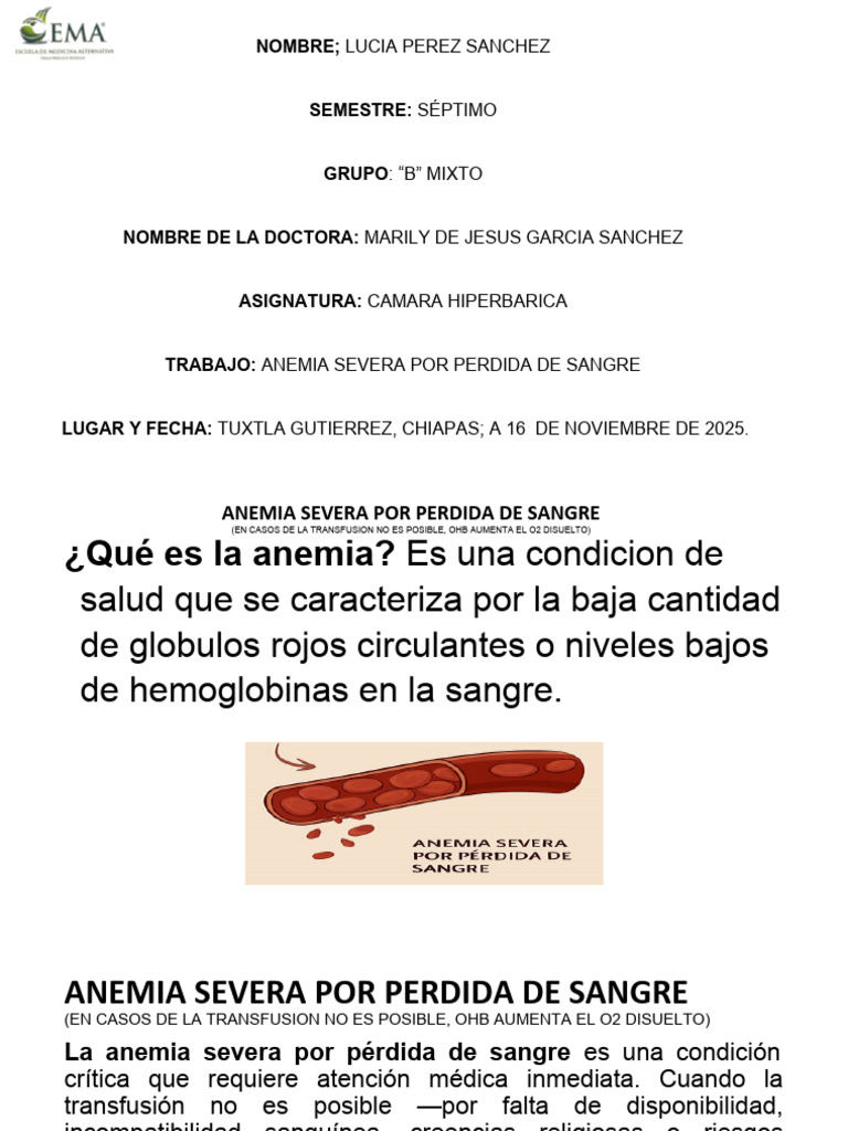 Anemia Severa Por Perdida de Sangre. | PDF | Sangre | Glóbulo rojo