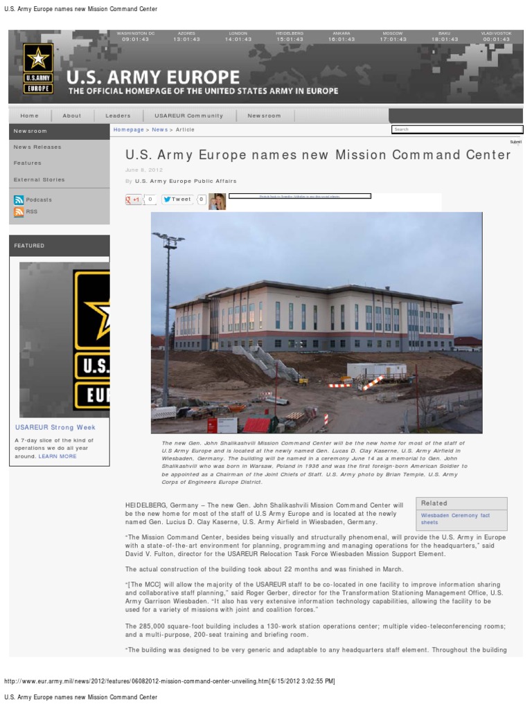 USAREUR Names USACE Built Mission Command Center | PDF | Military Of ...