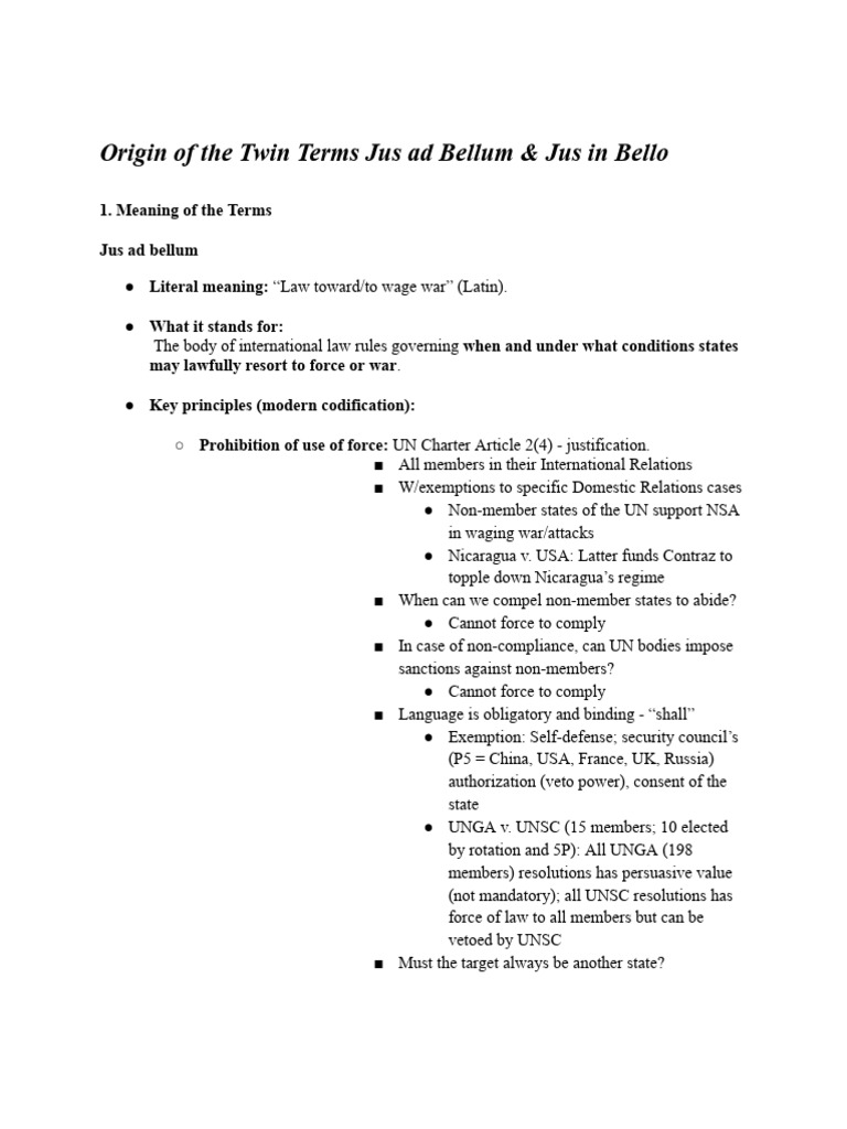 Origin of the Twin Terms Jus Ad Bellum & Jus in Bello | PDF | Law Of ...