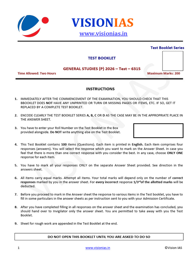 VP 2026 TEST 6 ENG (Upsccopycenter.com) | PDF | Indian National ...