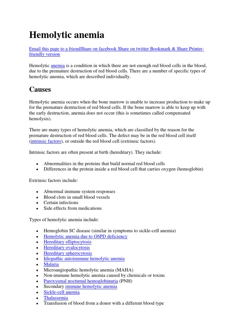Hemolytic Anemia | PDF | Anemia | Red Blood Cell