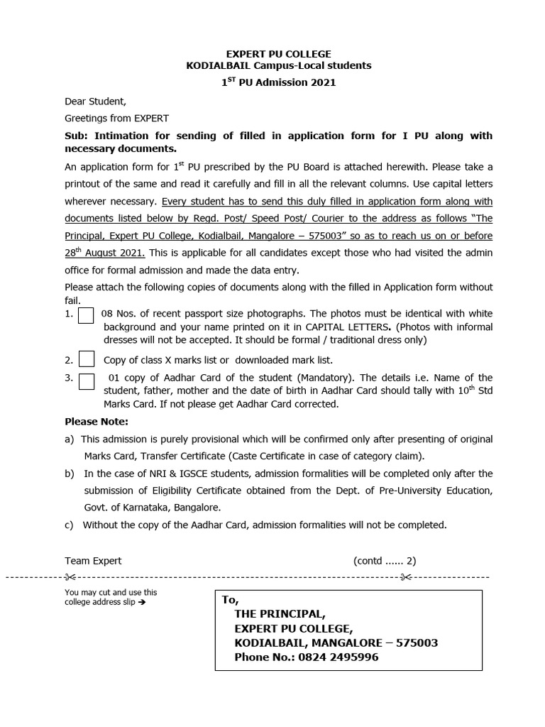 Fee Intimation Letter 2021 LOCAL | PDF