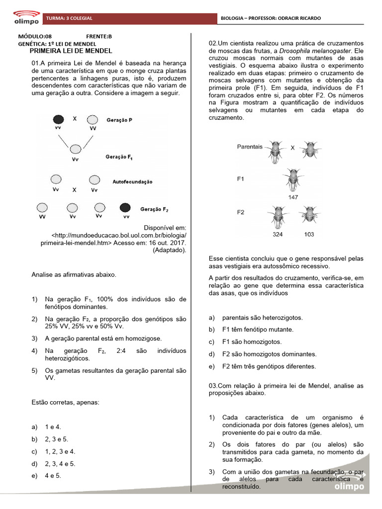 Mg Tarefa Semanal 3 Serie 5e79eb25b8404 DD | PDF | Dominância (genética ...