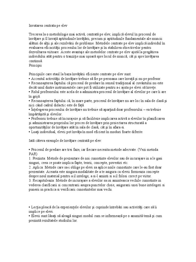 Invatarea Centrata Pe Elev | PDF